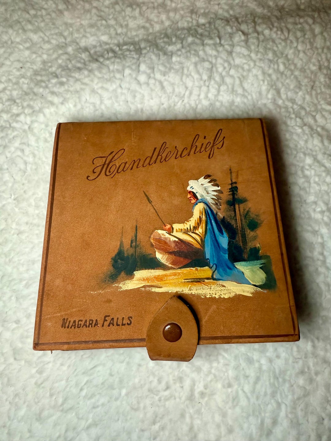 Handkerchief Box, Hand Painted Vintage Indigenous American Indian Chief ...