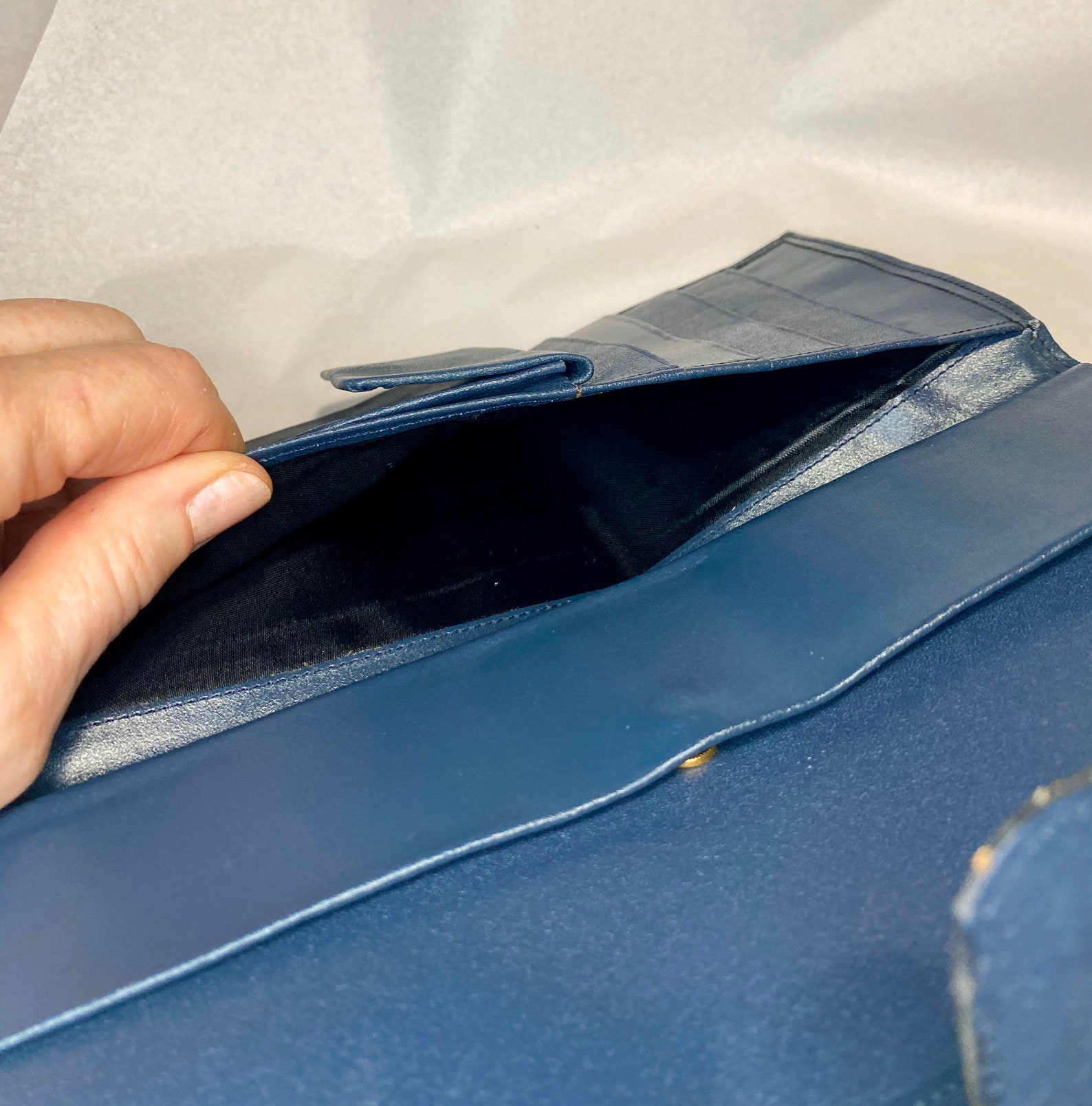 Blue Leather Retro Wallet Vintage Checkbook Clutch Mid - Etsy