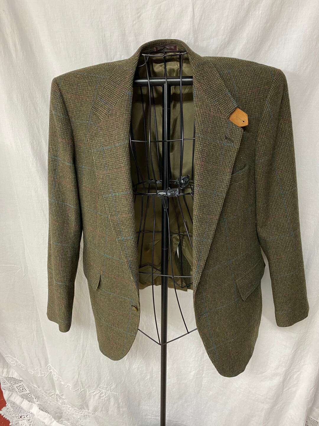 Mens Wool Jacket, Leather Elbow Patch and Collar, Retro Professor Coat ...