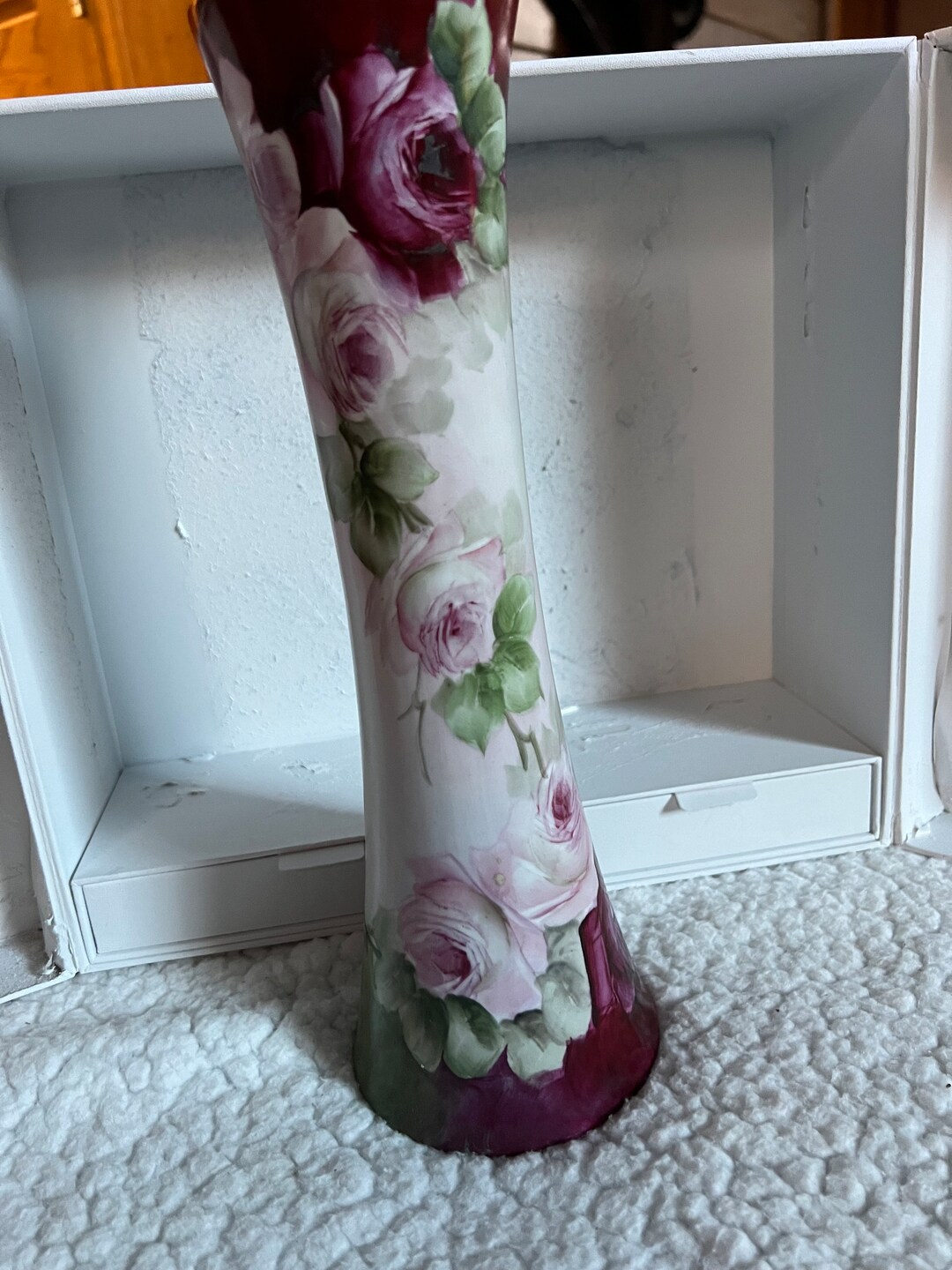 Floral Hand Painted Vase, Vintage Victorian Cottage Flowers Rose - Etsy