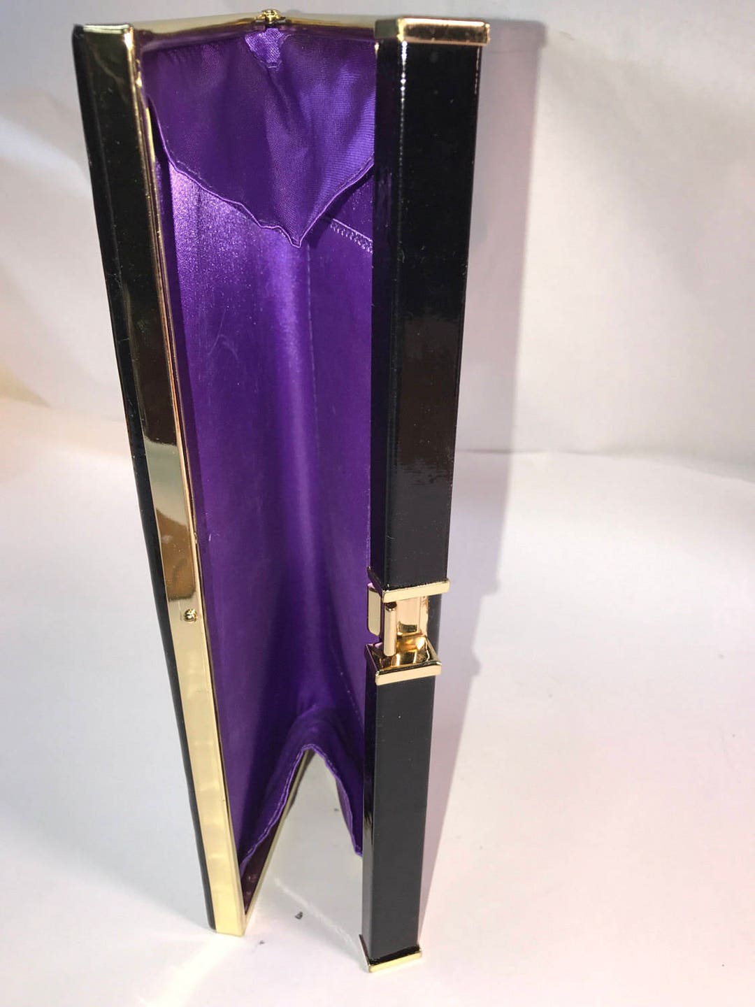 Patent Leather Purple, Black Handbag Purple Satin Lined - Etsy