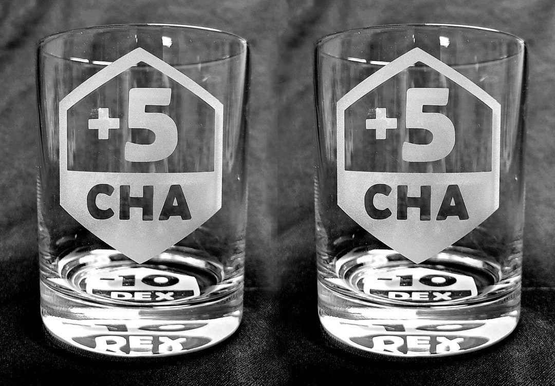 Custom Etched +5 CHA (-10 DEX) Rocks Glasses - Set of 4! - Etsy