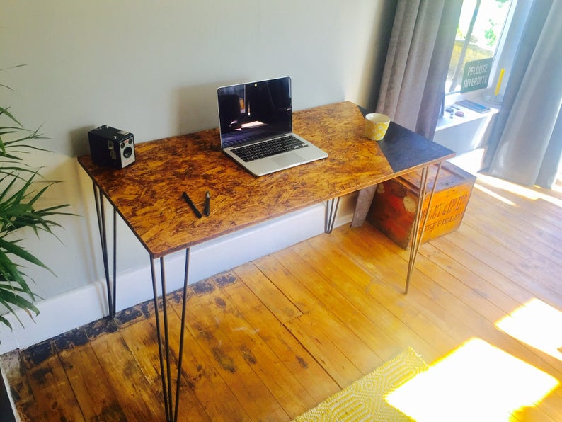 OSB Industrial Desk With Steel Hairpin Legs and Chalk Board | Etsy UK