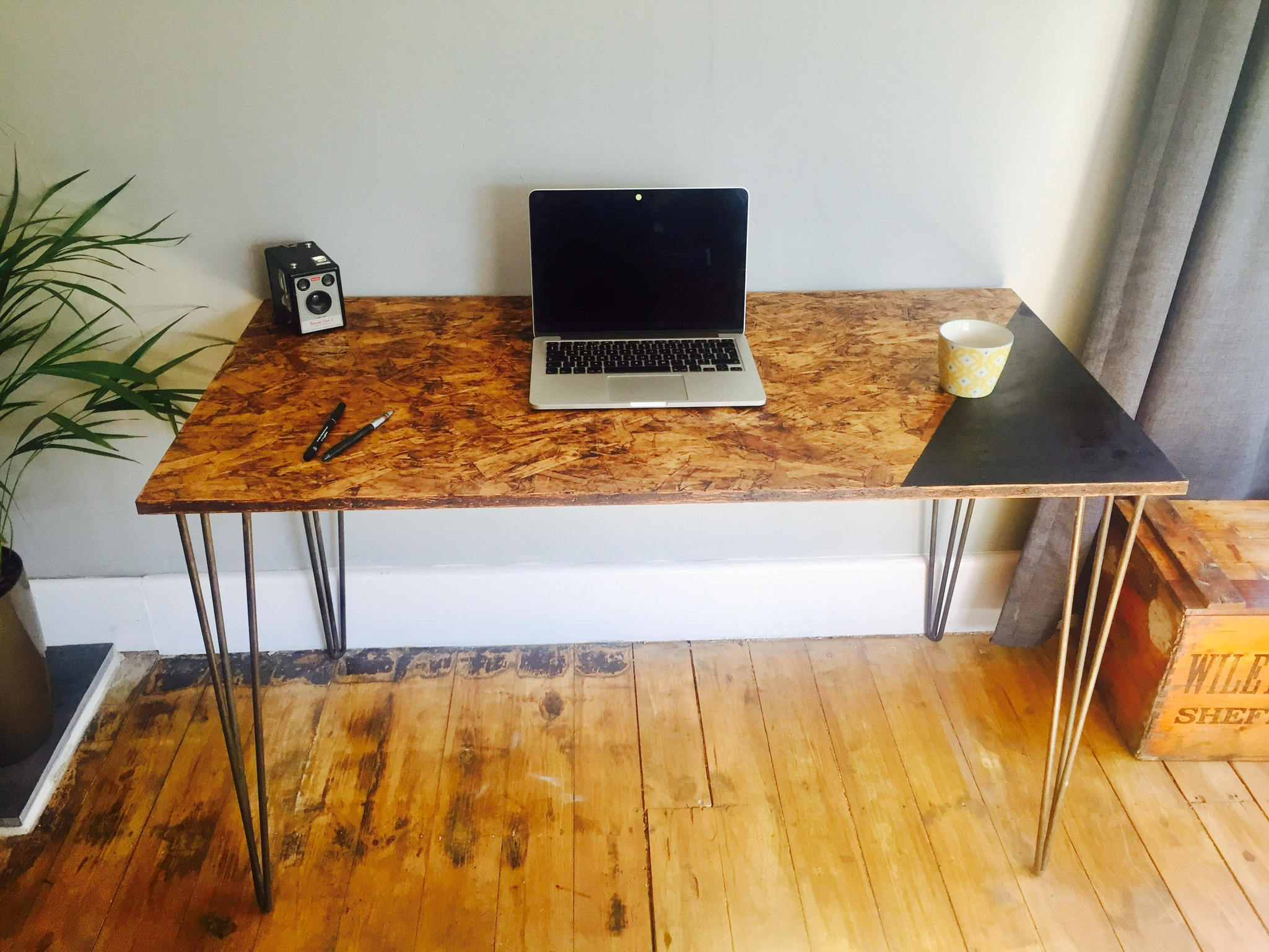 OSB Industrial Desk With Steel Hairpin Legs and Chalk Board | Etsy UK