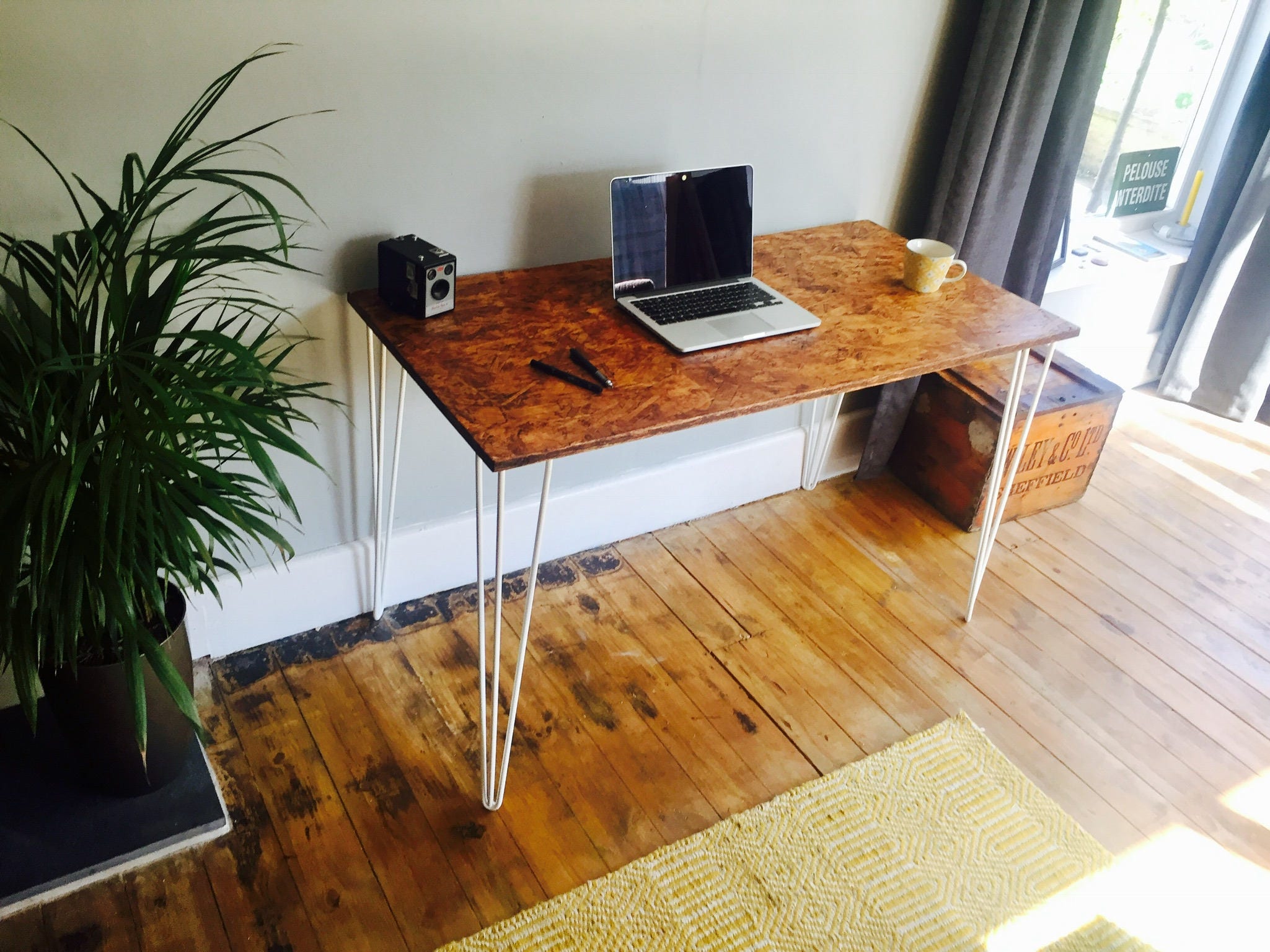 OSB Industrial Desk With White Steel Hairpin Legs | Etsy UK