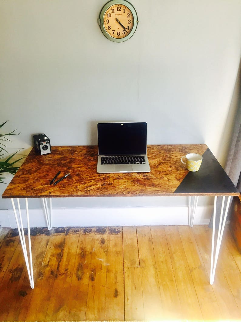 OSB Industrial Desk With White Steel Hairpin Legs and Chalk - Etsy