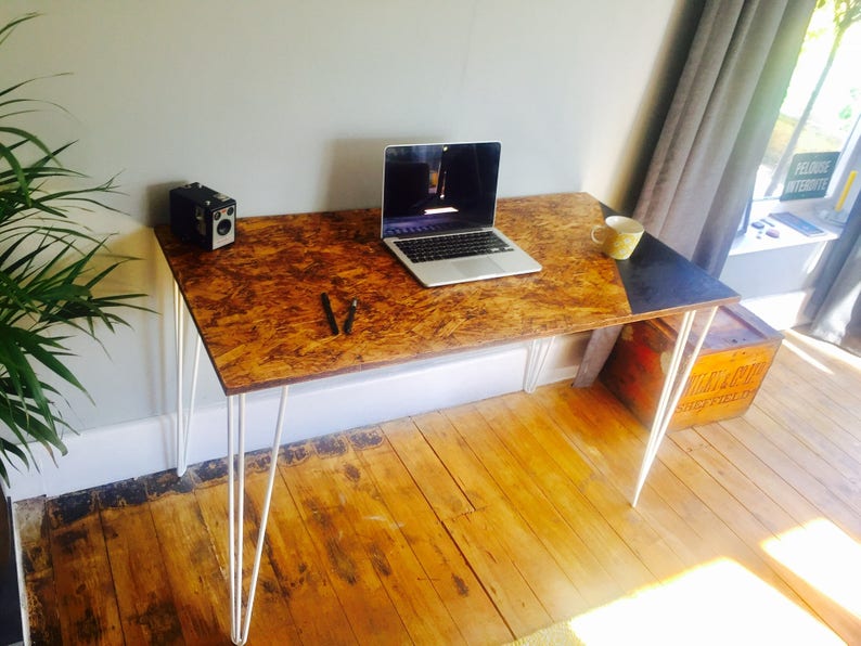OSB Industrial Desk With White Steel Hairpin Legs and Chalk - Etsy