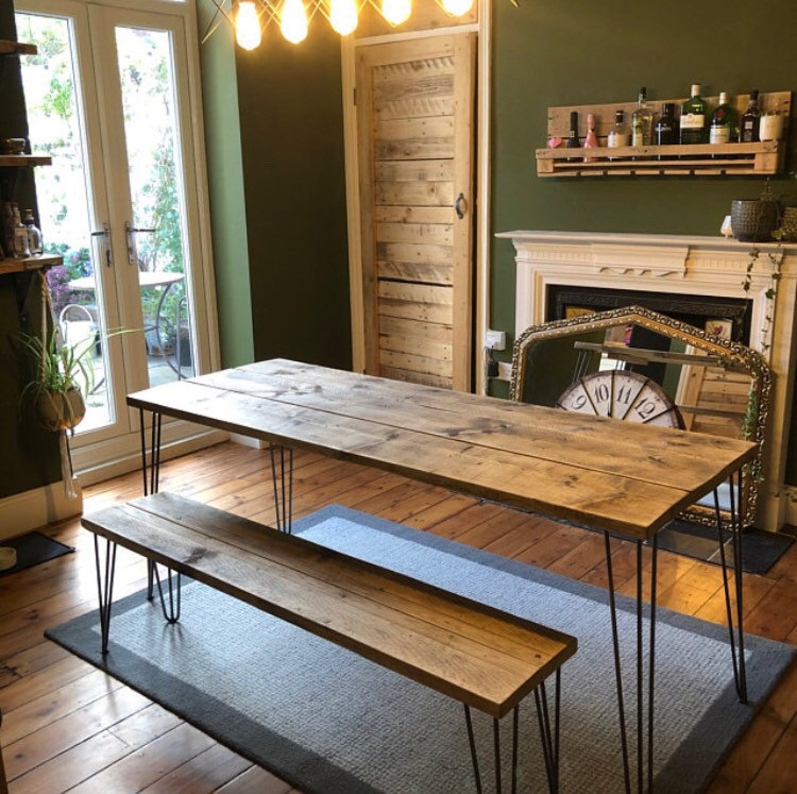 Reclaimed Wood Dining Table and Bench Hairpin Legs | Etsy