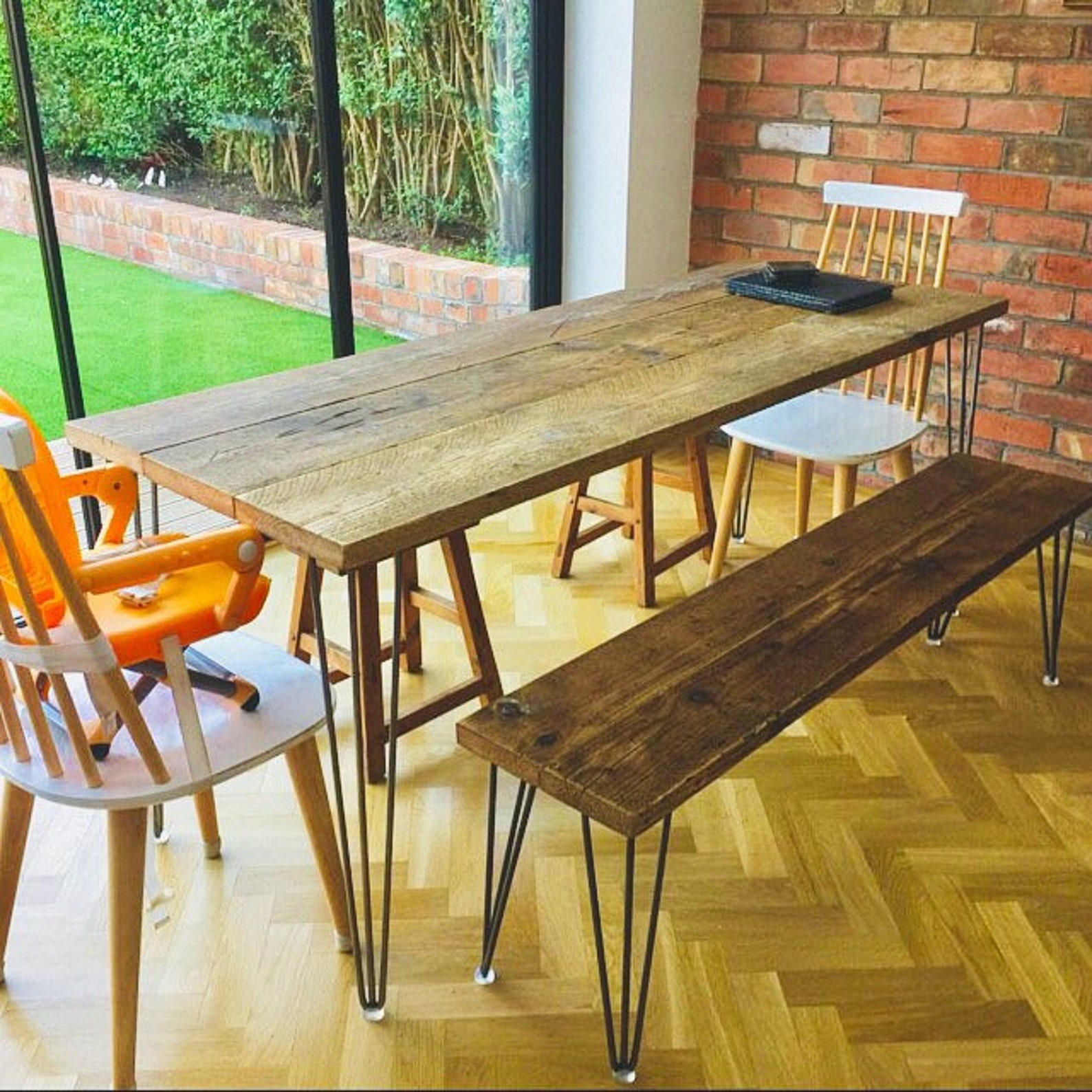 Reclaimed Wood Dining Table and Bench Hairpin Legs | Etsy