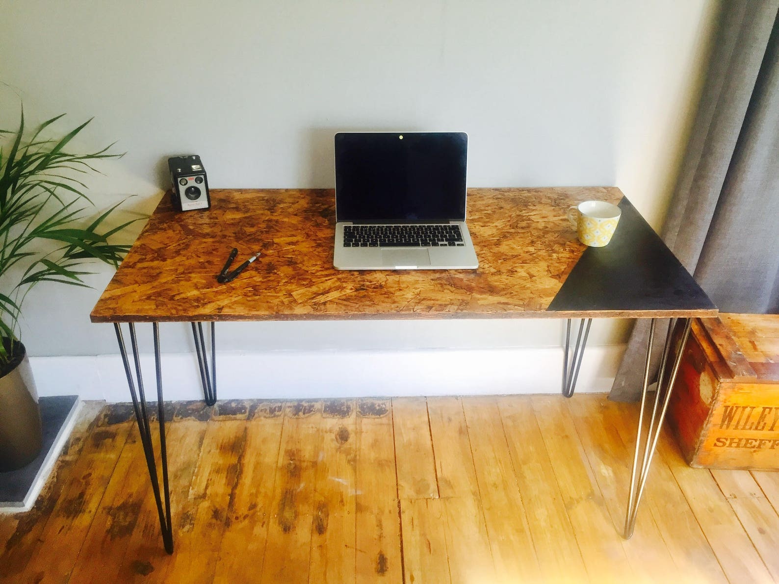 OSB Industrial Desk With Black Steel Hairpin Legs and Chalk - Etsy