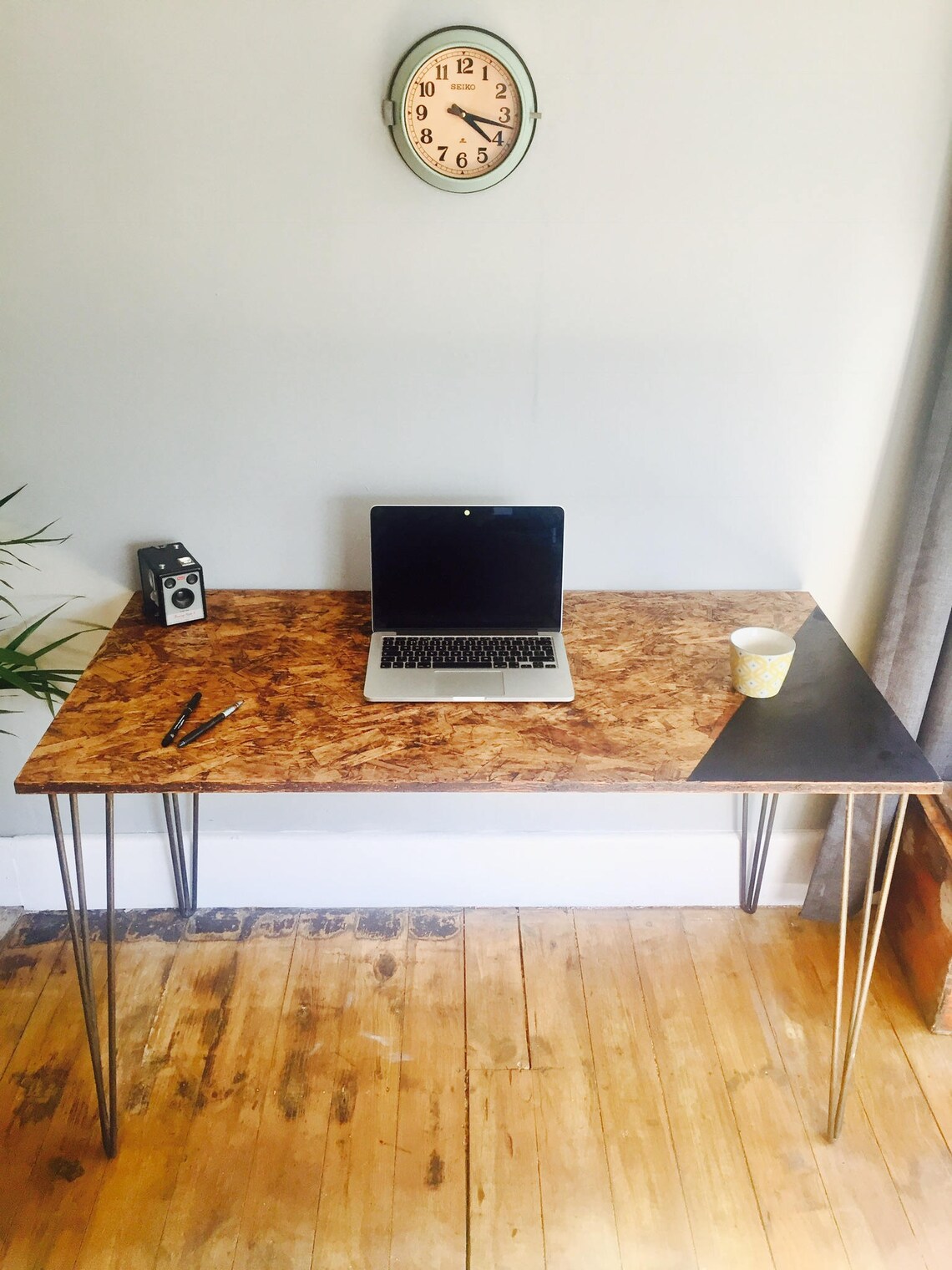 OSB Industrial Desk With Black Steel Hairpin Legs and Chalk | Etsy