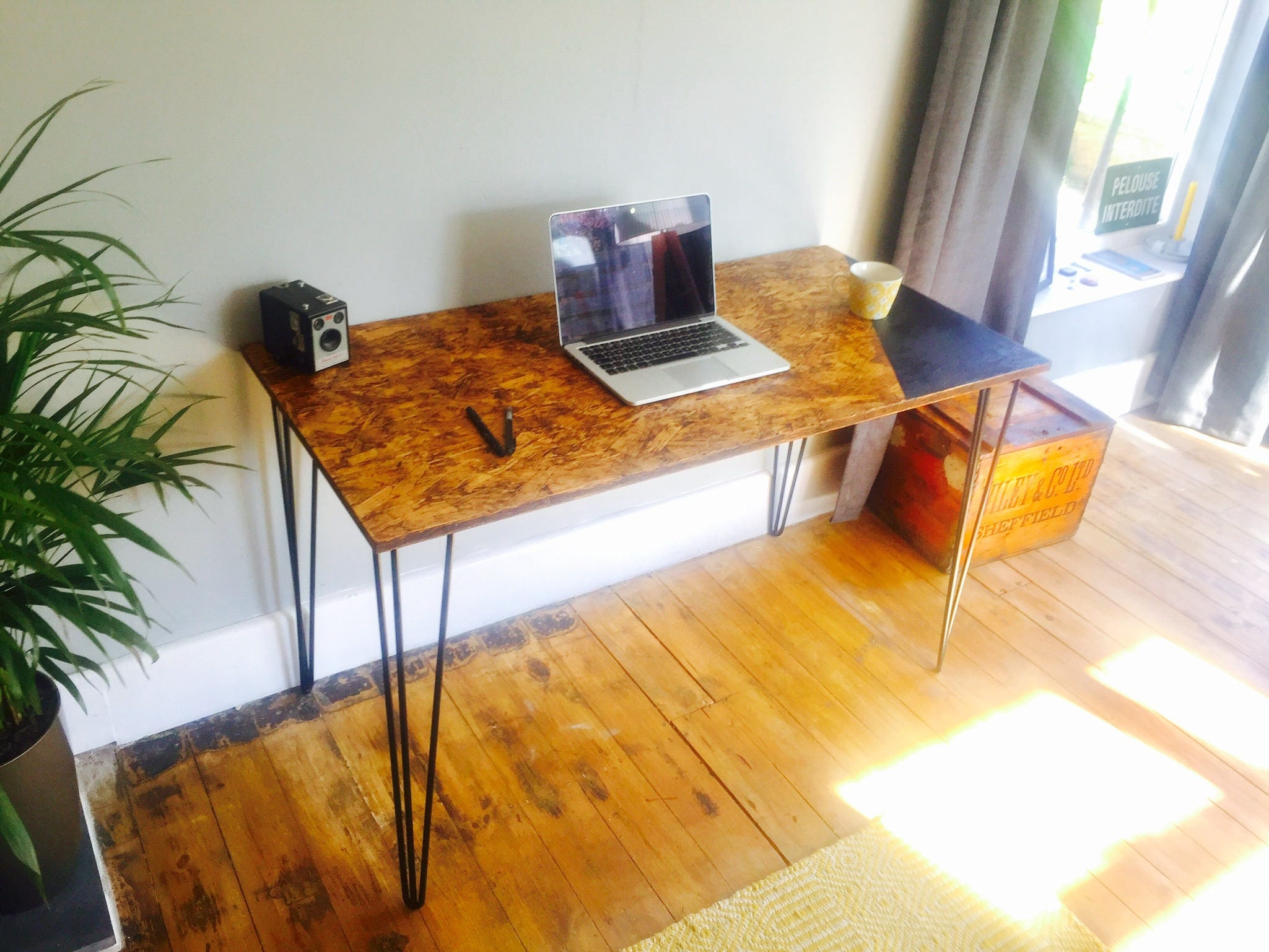 OSB Industrial Desk With Black Steel Hairpin Legs and Chalk | Etsy