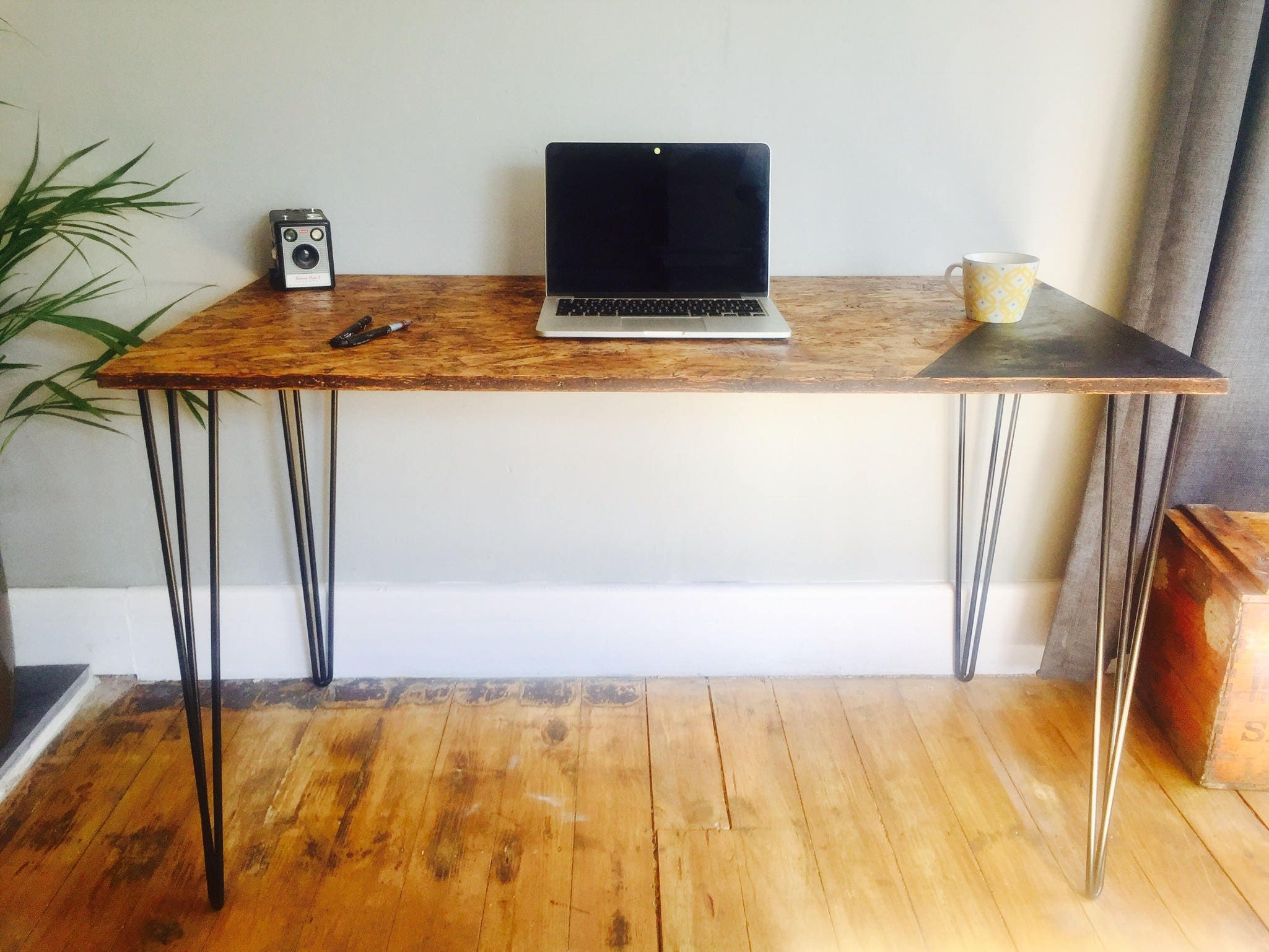 OSB Industrial Desk With Steel Hairpin Legs and Chalk Board | Etsy UK