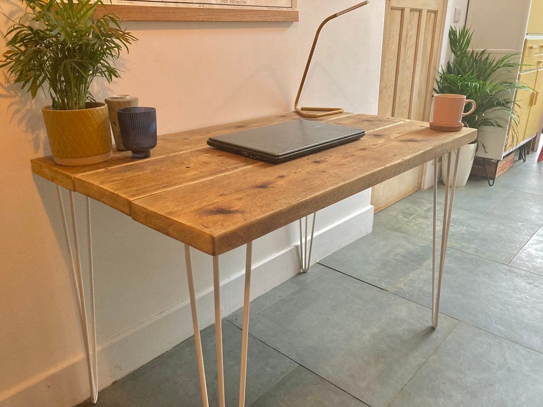 Reclaimed Wood Desk Scaffold Desk White Hairpin Legs. - Etsy UK