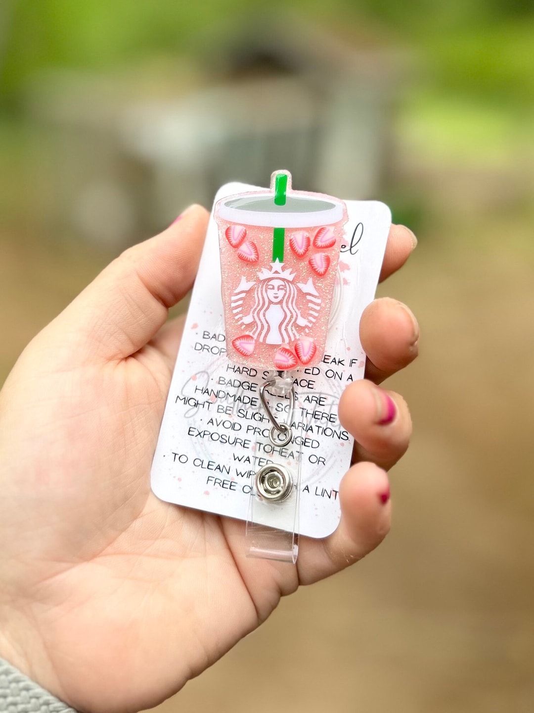 Strawberry Drink Badge Reel, ID Holder, Nurse Gift, Personalized Badge ...