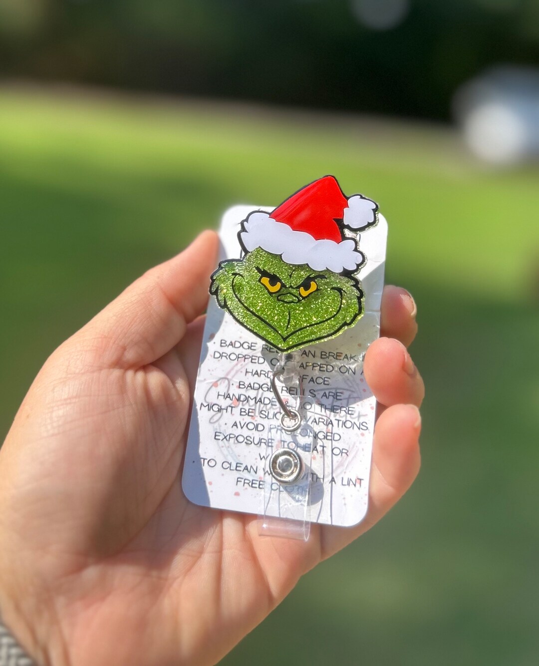 Glittery Grinch Badge Reel, Mean One, ID Holder, Nurse Gift ...