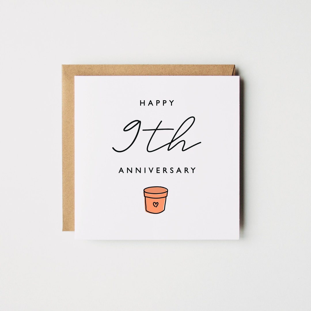 9th Year Anniversary Card Pottery Anniversary Card Wife Anniversary ...