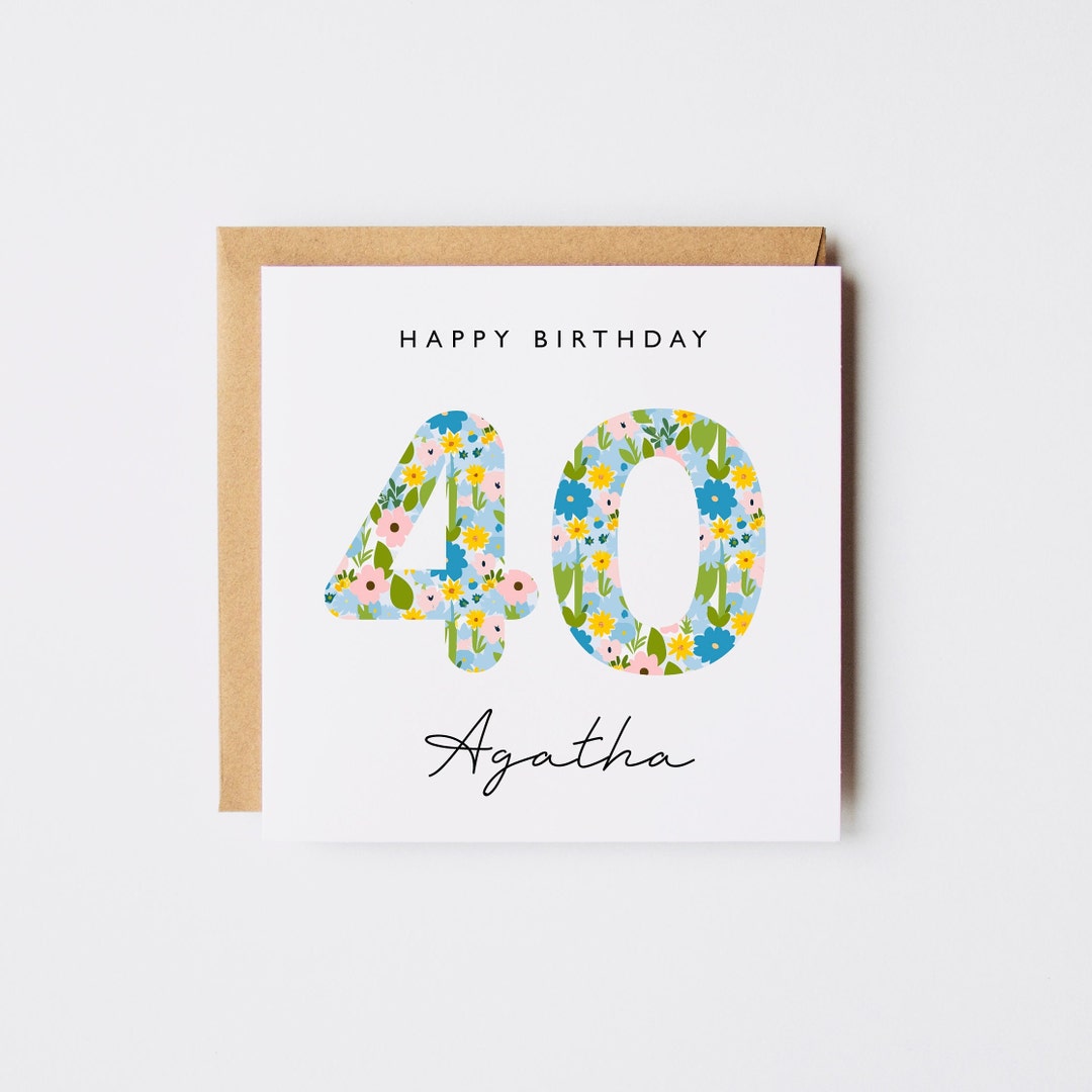 Happy 40th Birthday Card, Personalised Monogram Card, Floral Initial ...
