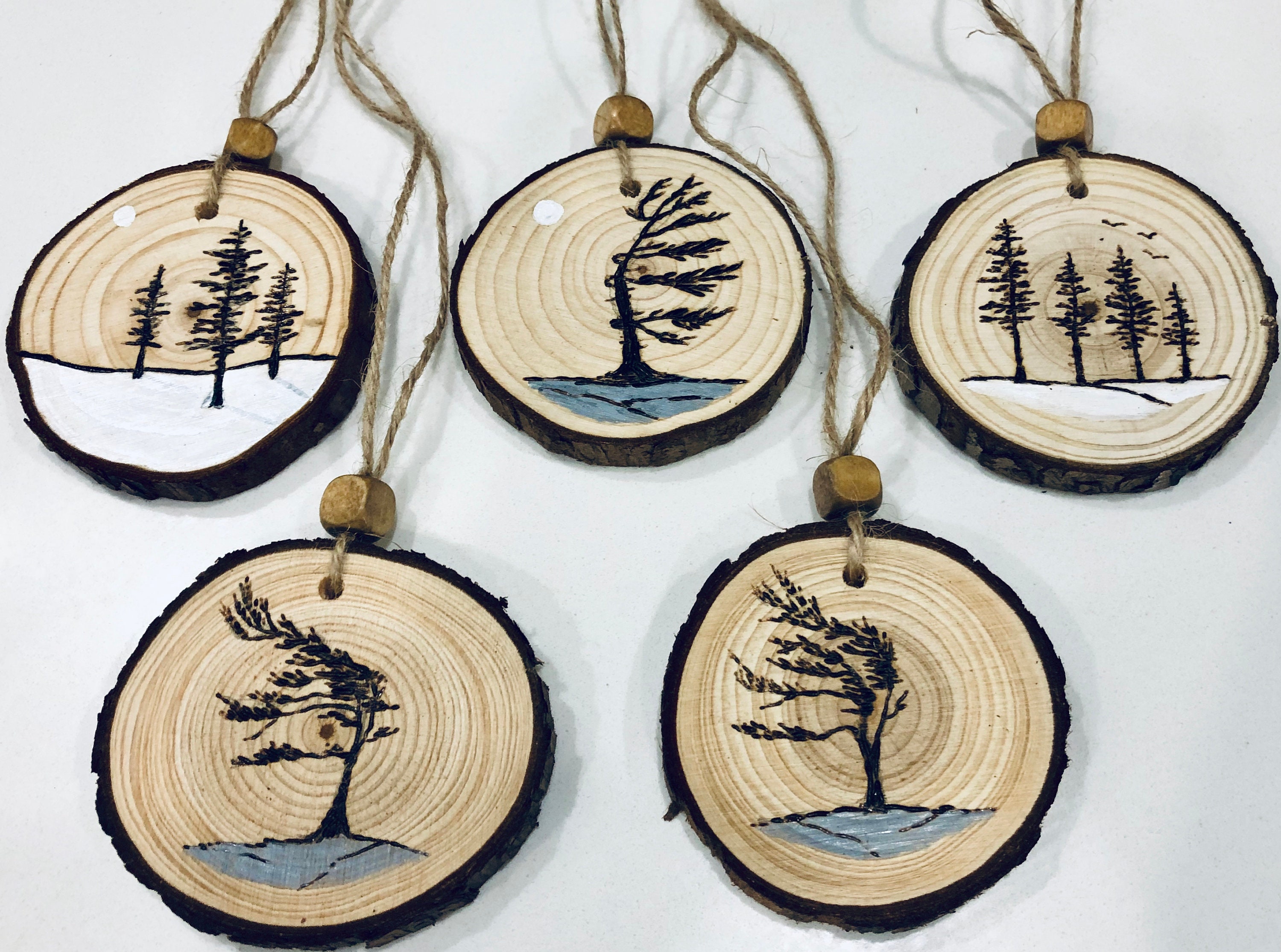 Wood burned and hand painted gift tags/ Christmas Tree | Etsy