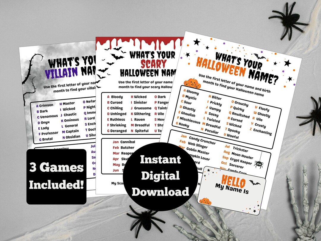 Halloween Name Game Bundle With Name Tags, Scary, Villain and Kid ...