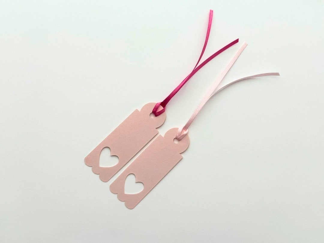 Pink Heart Hang Tags With Ribbon, Paper Die Cut Gift Tags, Hang Tags ...
