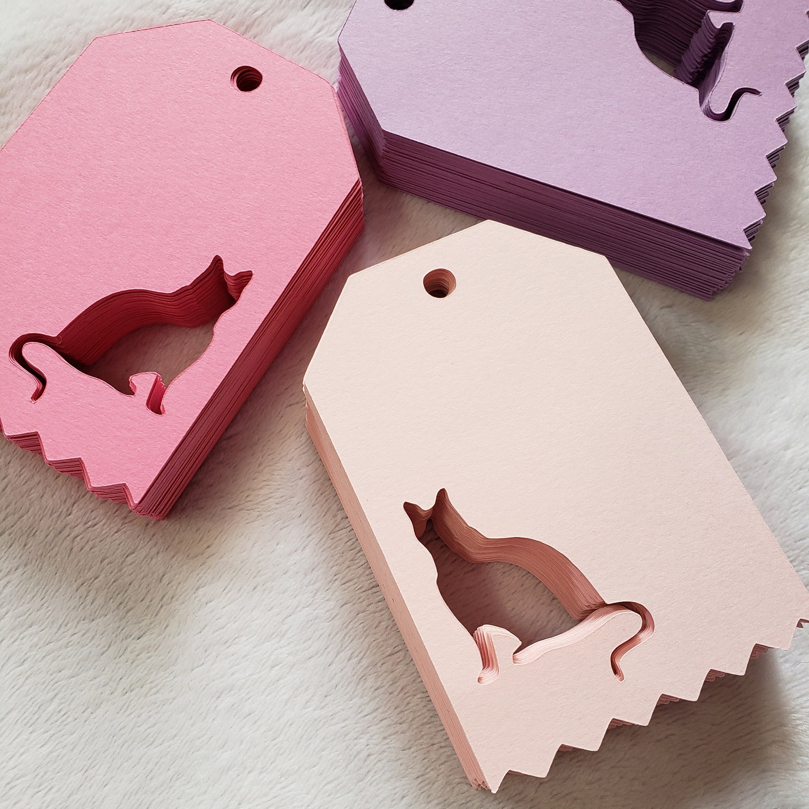 Die Cut Cat Hang Tag, Paper Die Cut Gift Tags, Cat Cutout Tags, Pink ...