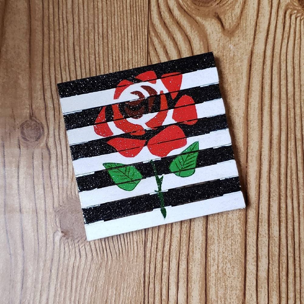 Black and White Stripe Pallet Coasters Red Rose Mini Pallet - Etsy