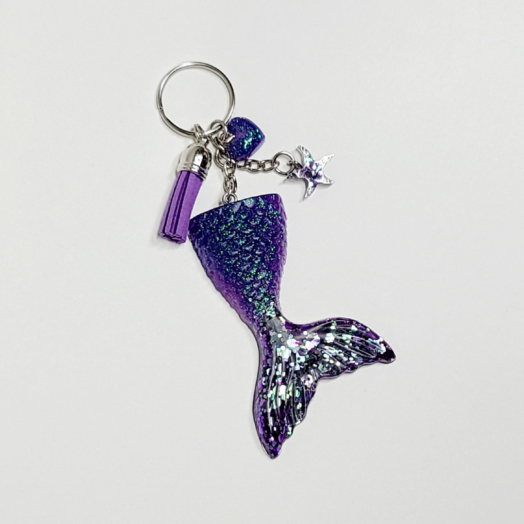 Purple Mermaid Tail Keychain, Sparkly Christmas Gift, Resin Keychain ...