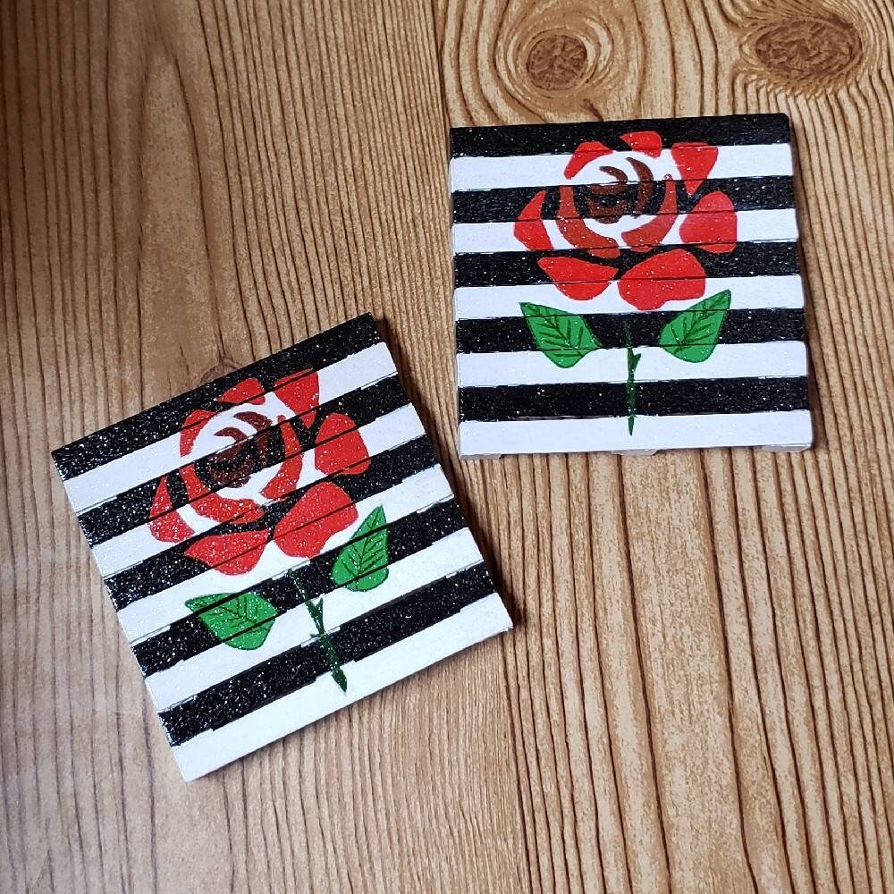 Black and White Stripe Pallet Coasters Red Rose Mini Pallet - Etsy