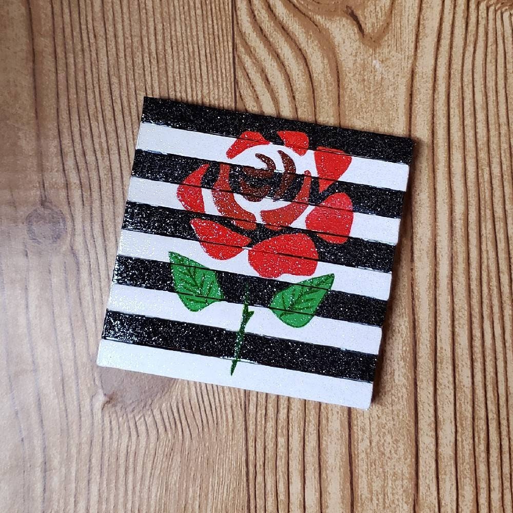Black and White Stripe Pallet Coasters Red Rose Mini Pallet - Etsy