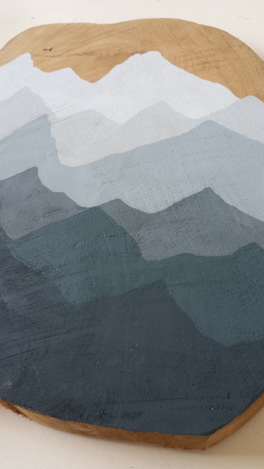 Teak Wood Sign With Painting of Mountains | Etsy