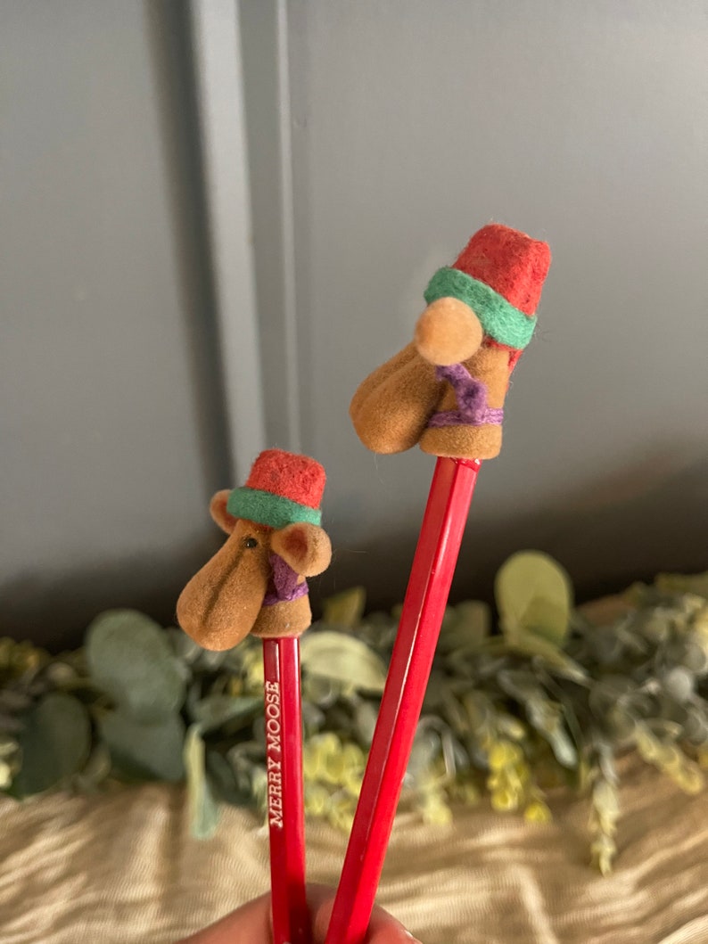Merry Moose Pencil | Pencil Topper Santa Hat Red Green Kitschy 1990s ...