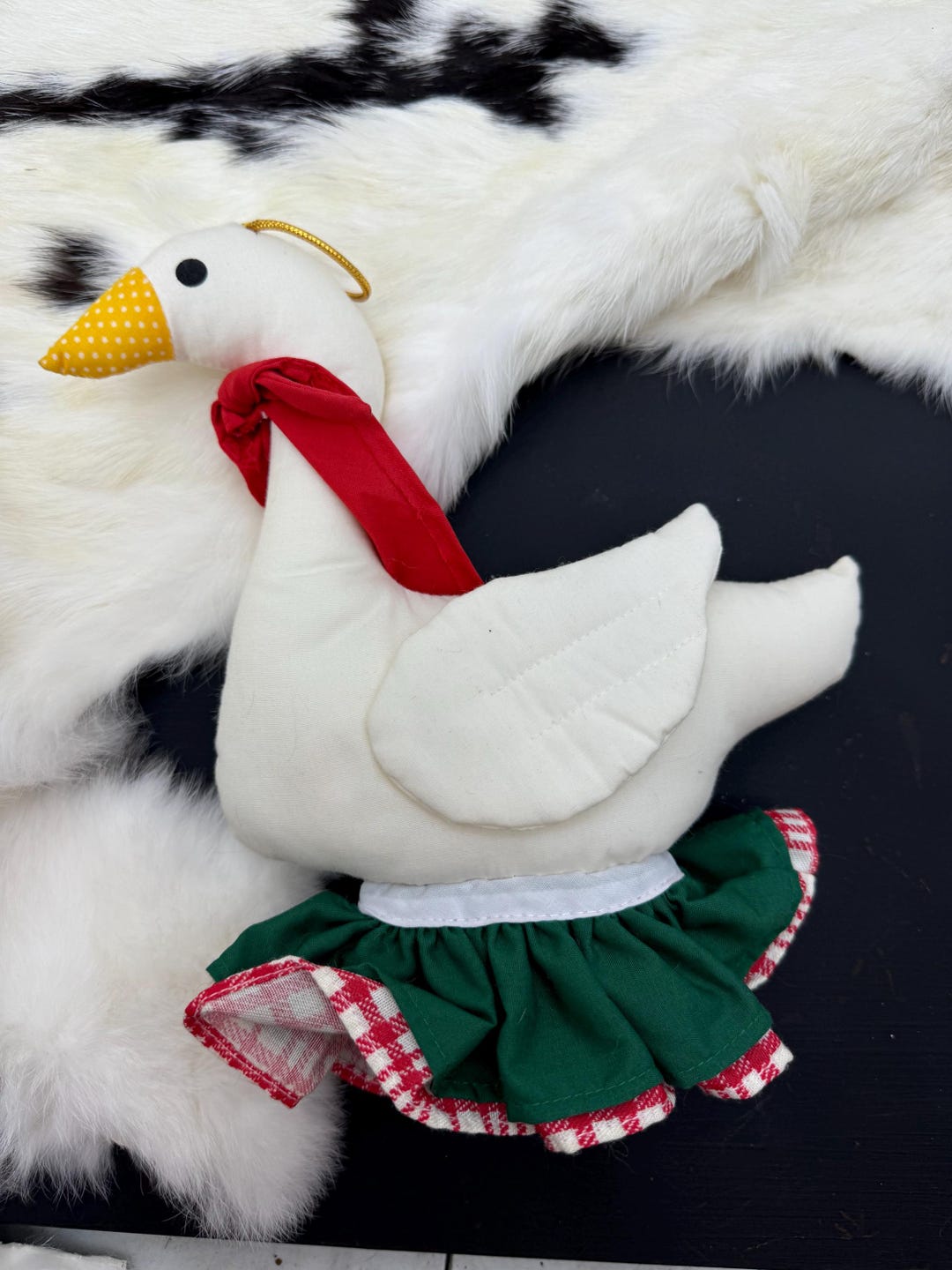 1986 Goose Tree Topper Hallmark Country Holiday Stuffed White Bird Red ...
