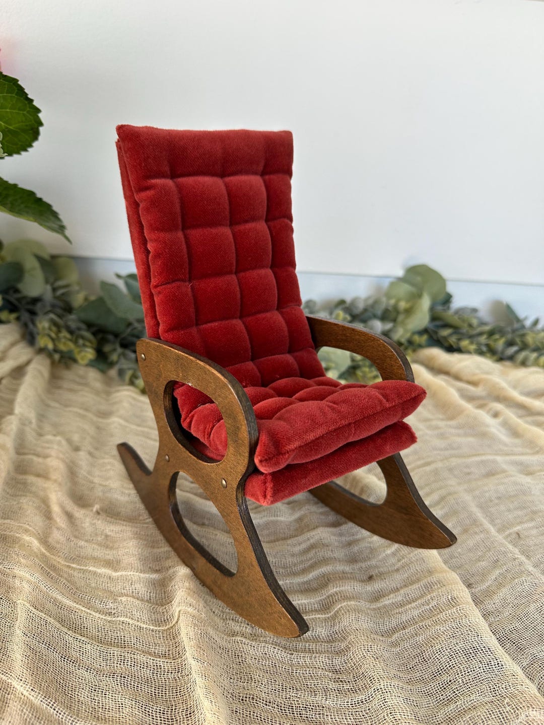 Plush Victorian Velvet Doll Rocking Chair Maroon Red Burgundy Holiday ...