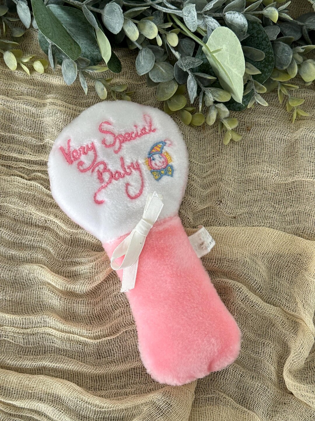 Eden Plush Baby Rattle Very Special Baby Pink Soft 80s Retro Intant Toy ...