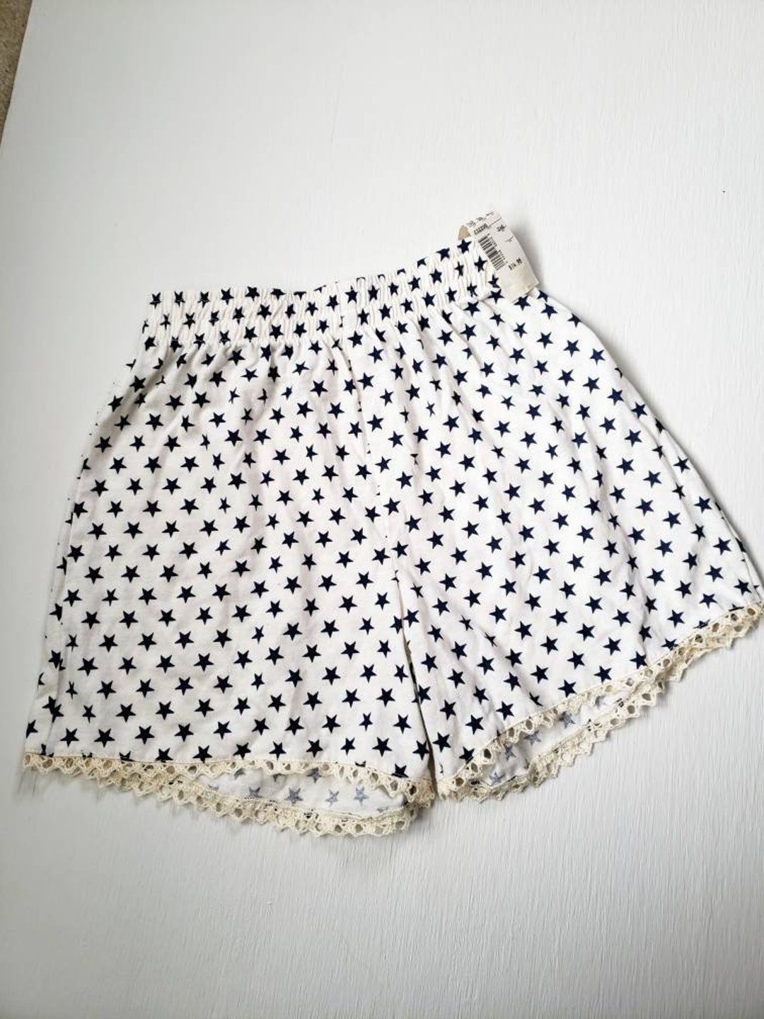 Girls Small 7/8 Blue Star Shorts With Crochet Hem White Vintage - Etsy