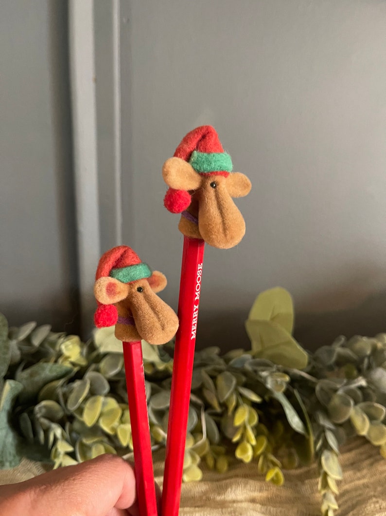 Merry Moose Pencil | Pencil Topper Santa Hat Red Green Kitschy 1990s ...