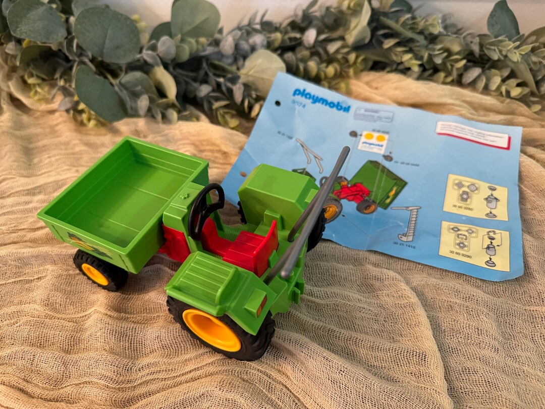 1999 Playmobil Tractor 3074 Green Farm Truck Geobra Preschool Pretend ...