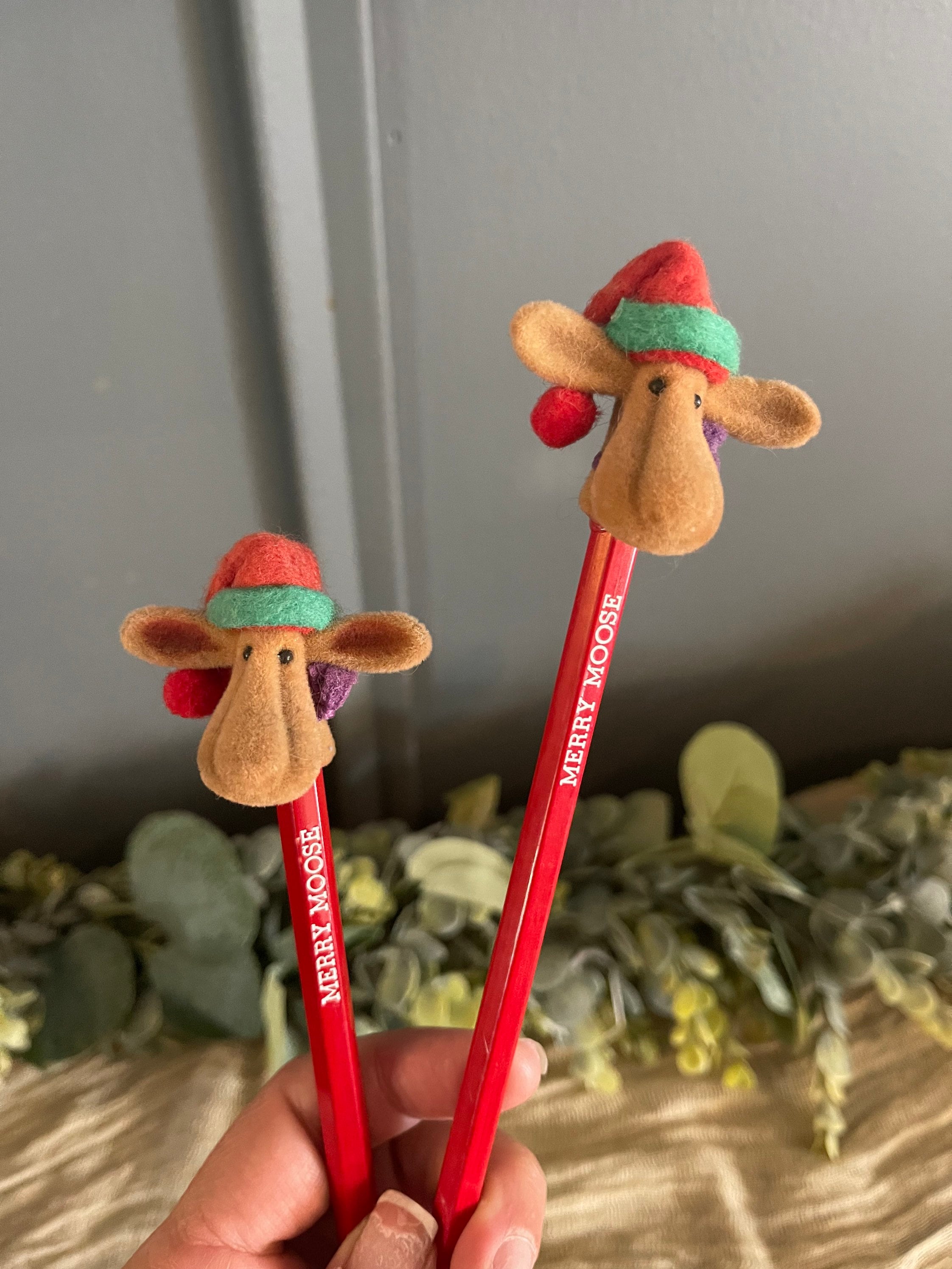 Merry Moose Pencil | Pencil Topper Santa Hat Red Green Kitschy 1990s ...