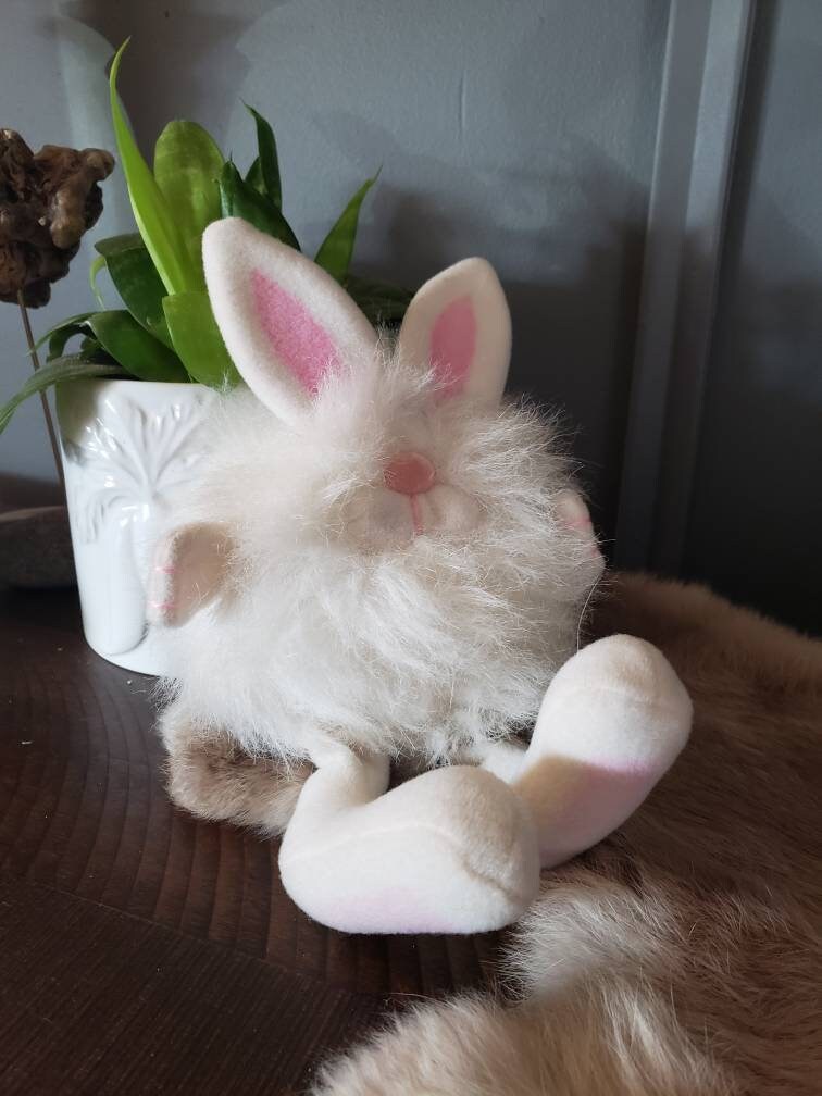 7 Dakin Fun Farm white Bunny 1984 furry round | Etsy
