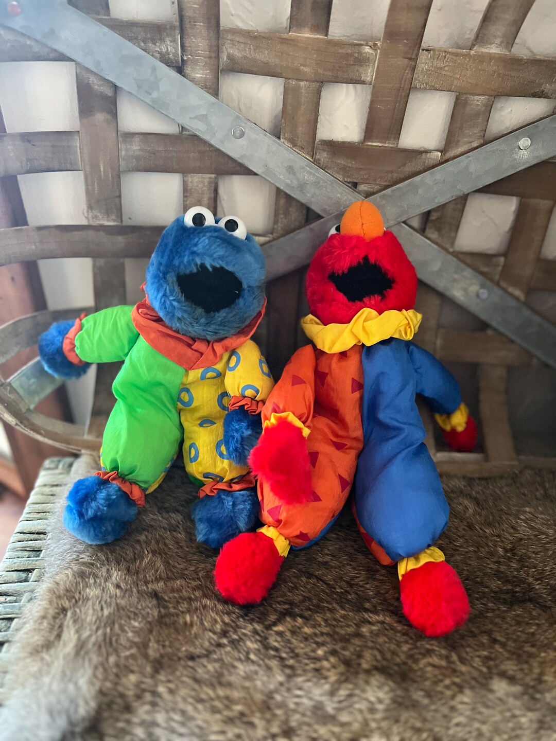 Two Applause Elmo Cookie Monster Sesame Street Parachute Plush Clown ...