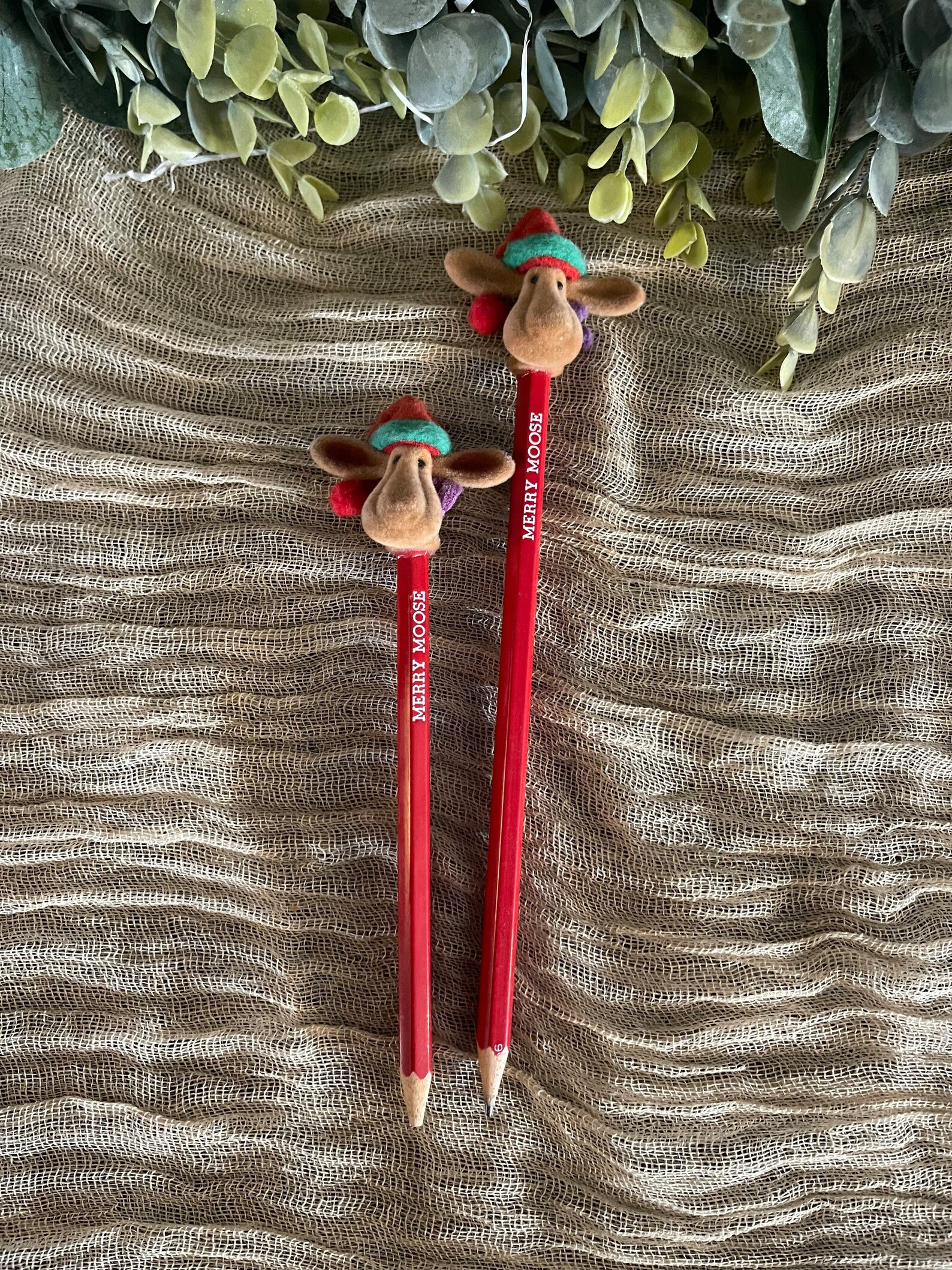 Merry Moose Pencil | Pencil Topper Santa Hat Red Green Kitschy 1990s ...