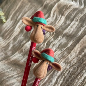 Merry Moose Pencil | Pencil Topper Santa Hat Red Green Kitschy 1990s ...