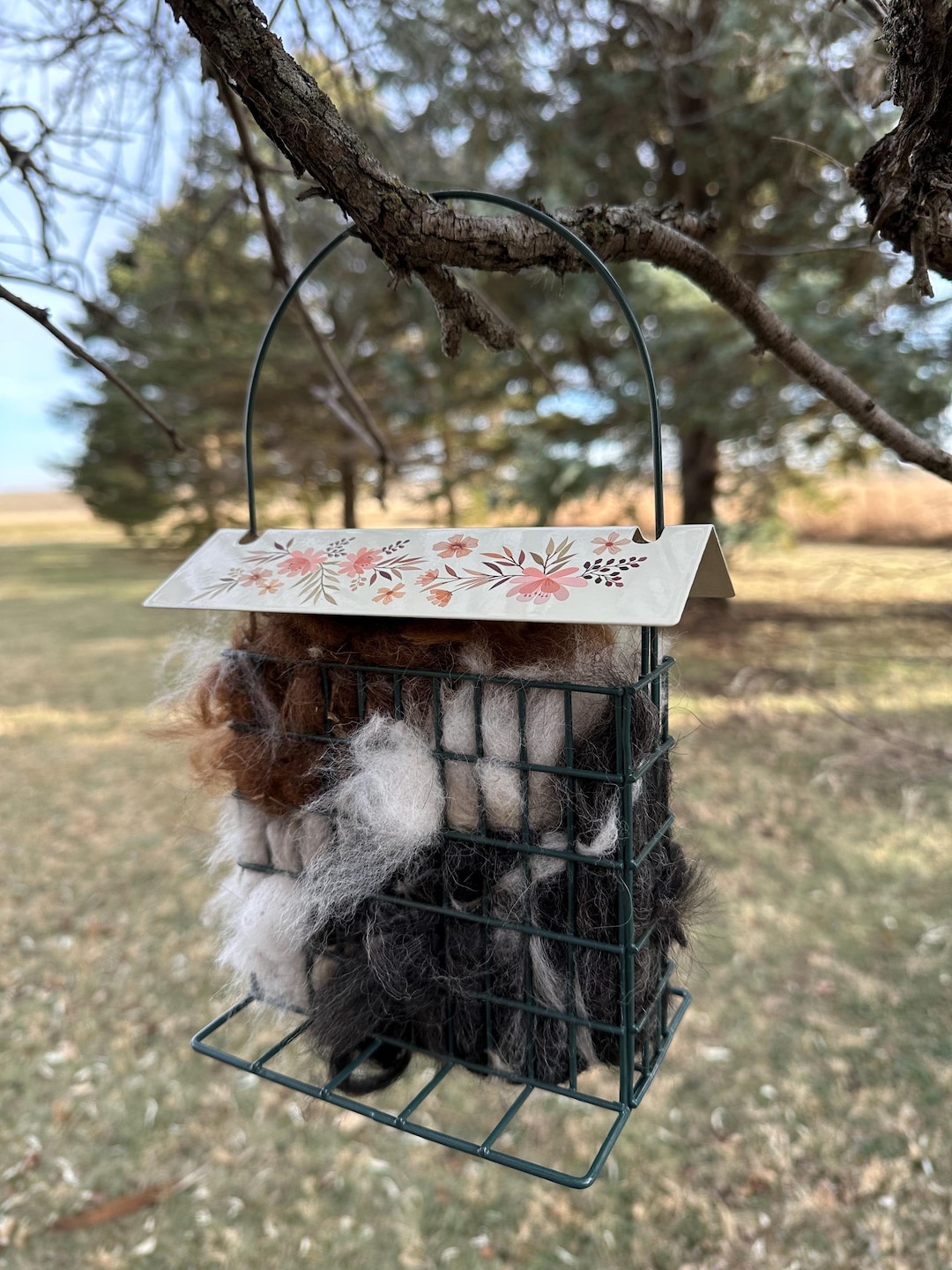 Bird Nesting Covered Suet Cage With Alpaca Bird Nesting Material - Etsy