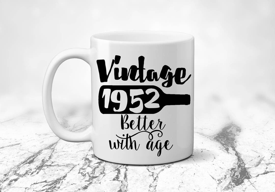 Born in 1952. Retirement Gift. 65th Birthday. Coffee Mug. Vintage. Wine ...
