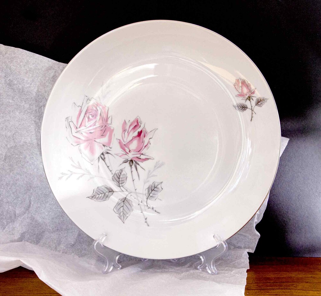 Bohemia Silver Rose Porcelain With Platinum Trim Dinner Plate - Etsy