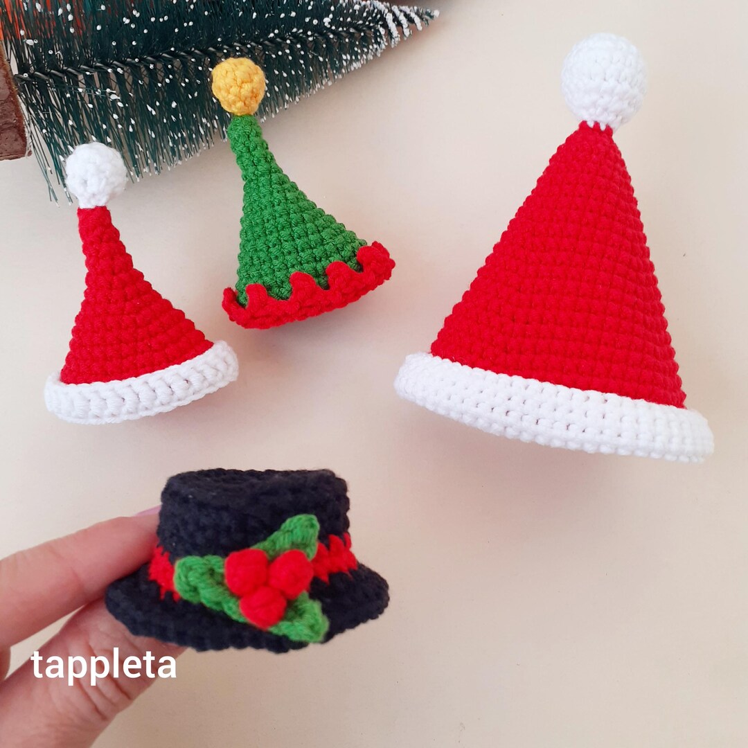 Mini Christmas Hats Crochet, Small Santa Hat, Elf Hat, Snowman Hat ...