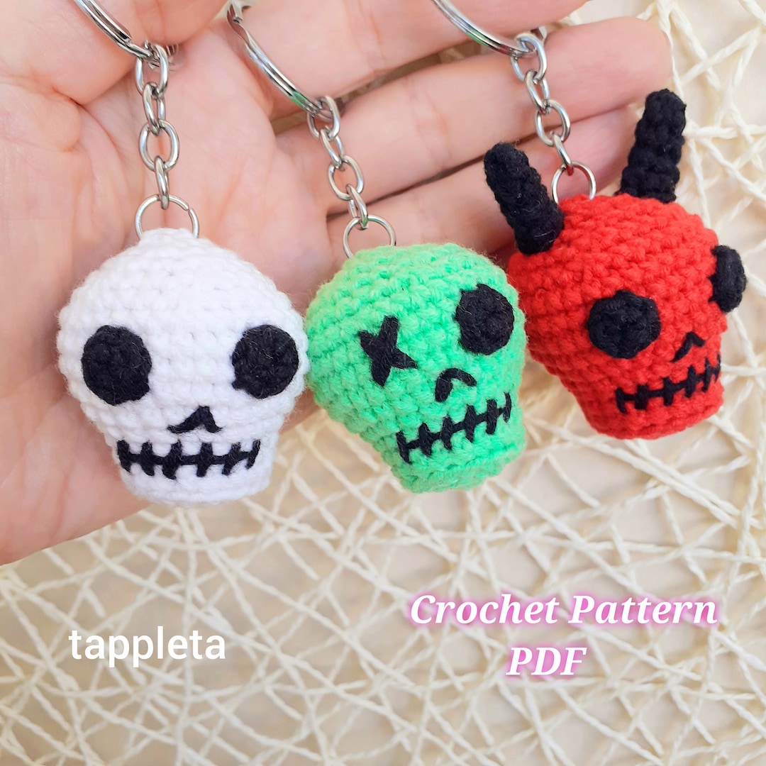 Skull Trio Crochet Pattern, Skull Keychain Zombie Skull Devil Skull ...