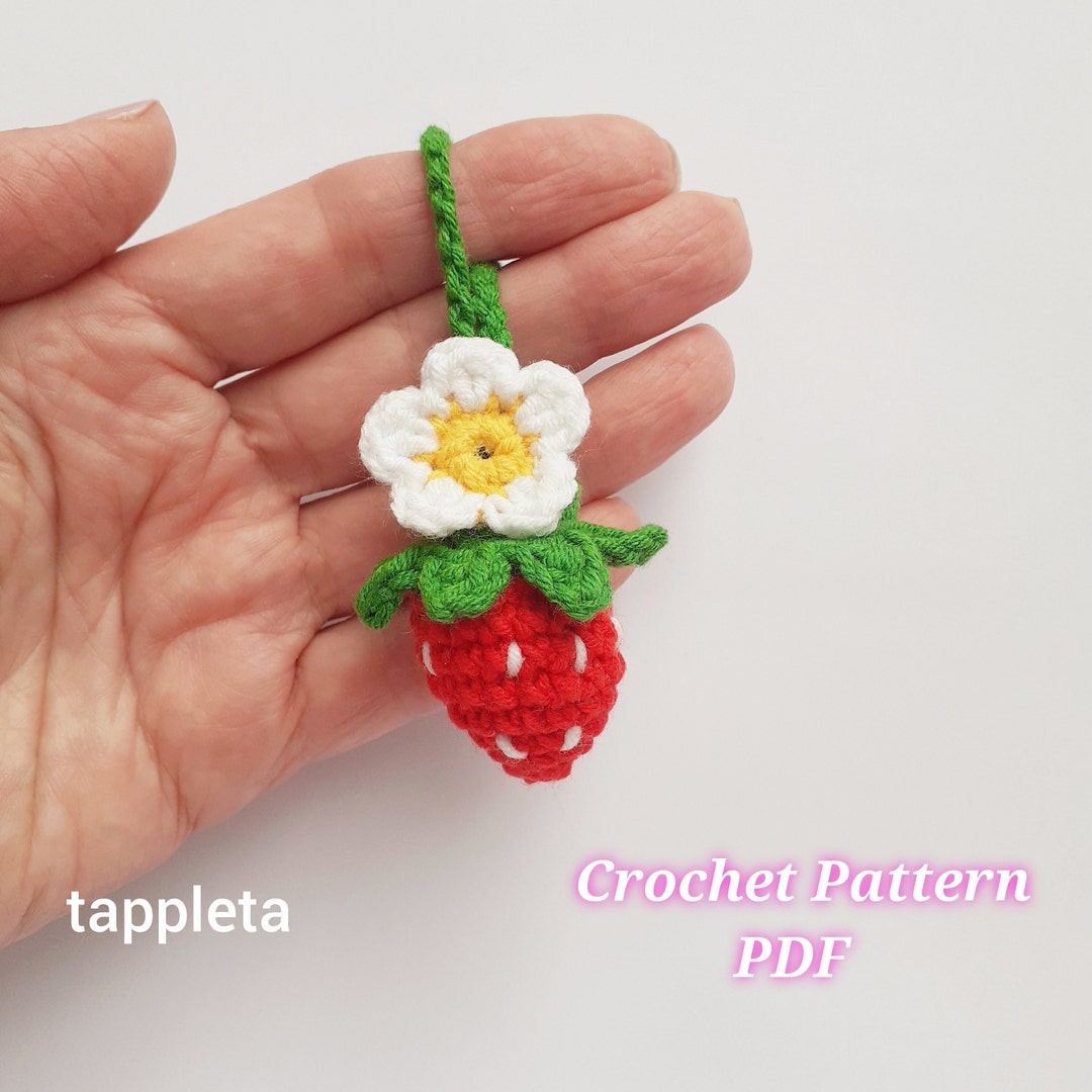 Strawberry Keychain Crochet Pattern, Bag Charm Strawberry With Flower ...