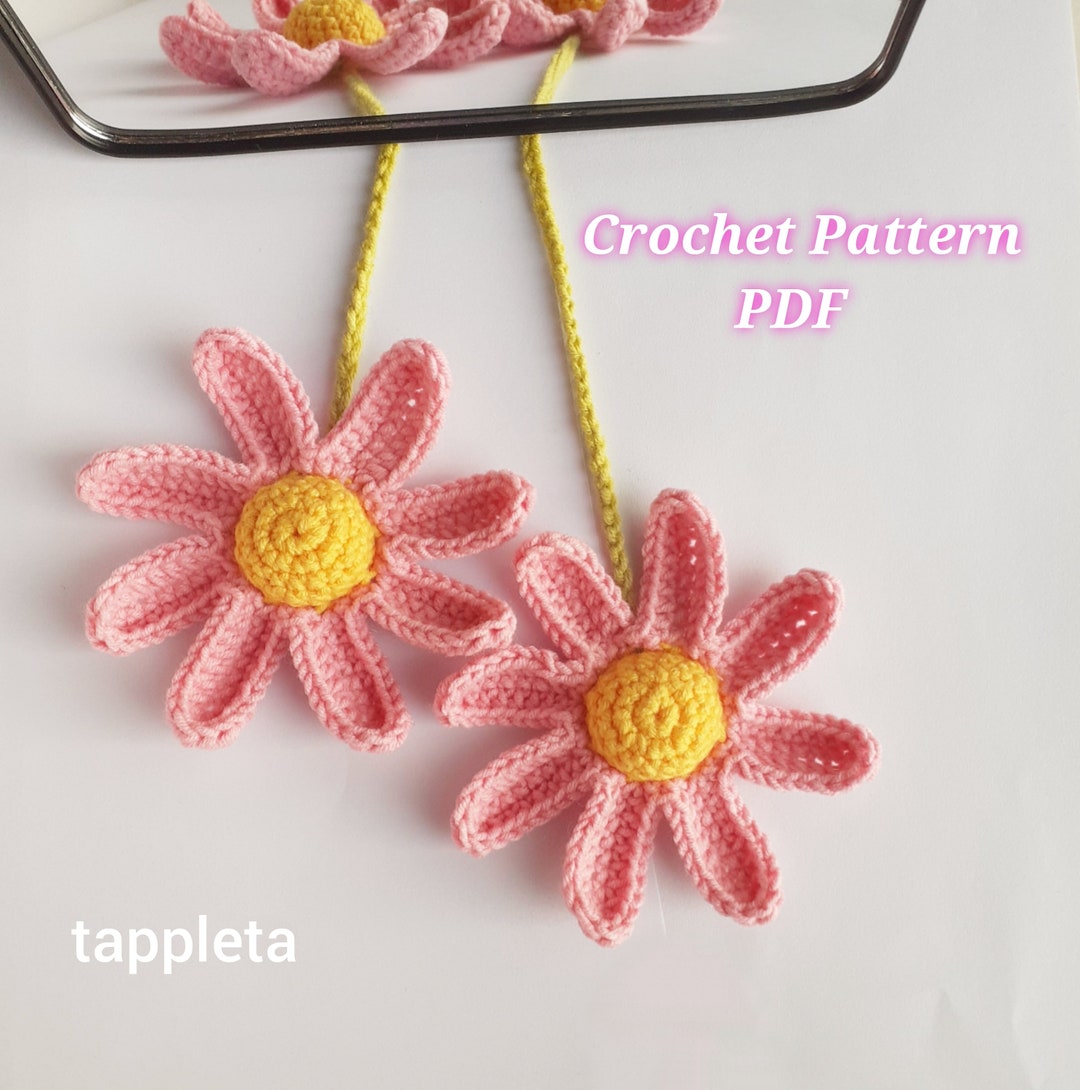 Pink Flowers Crochet Car Hanger Pattern, Crochet Daisy Rearview Mirror ...